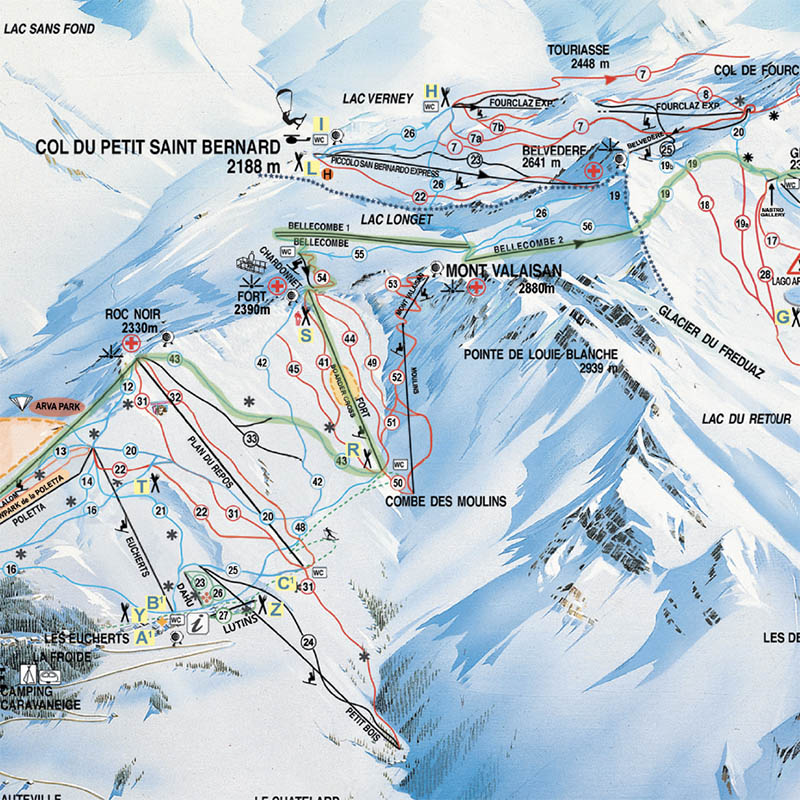 Mappa impianti e cartina delle piste. Skirama La Thuile La Thuile, La ...