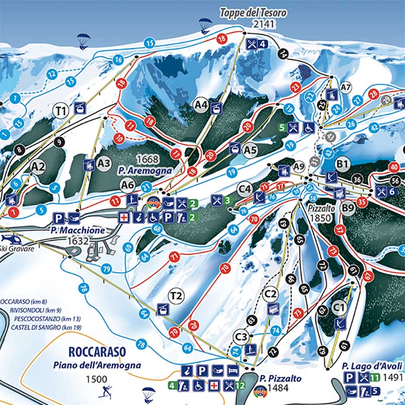 Mappa impianti e cartina delle piste. Skirama Roccaraso Alto Sangro ...